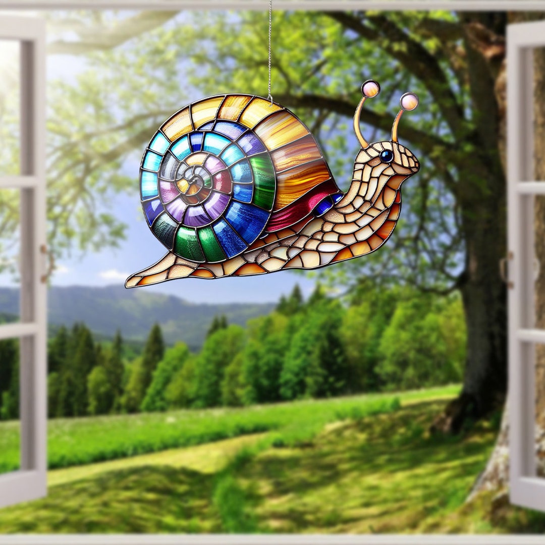 Snail Stained Glass Acrylic Window Hangings, Custom Stained Glass Decor ...