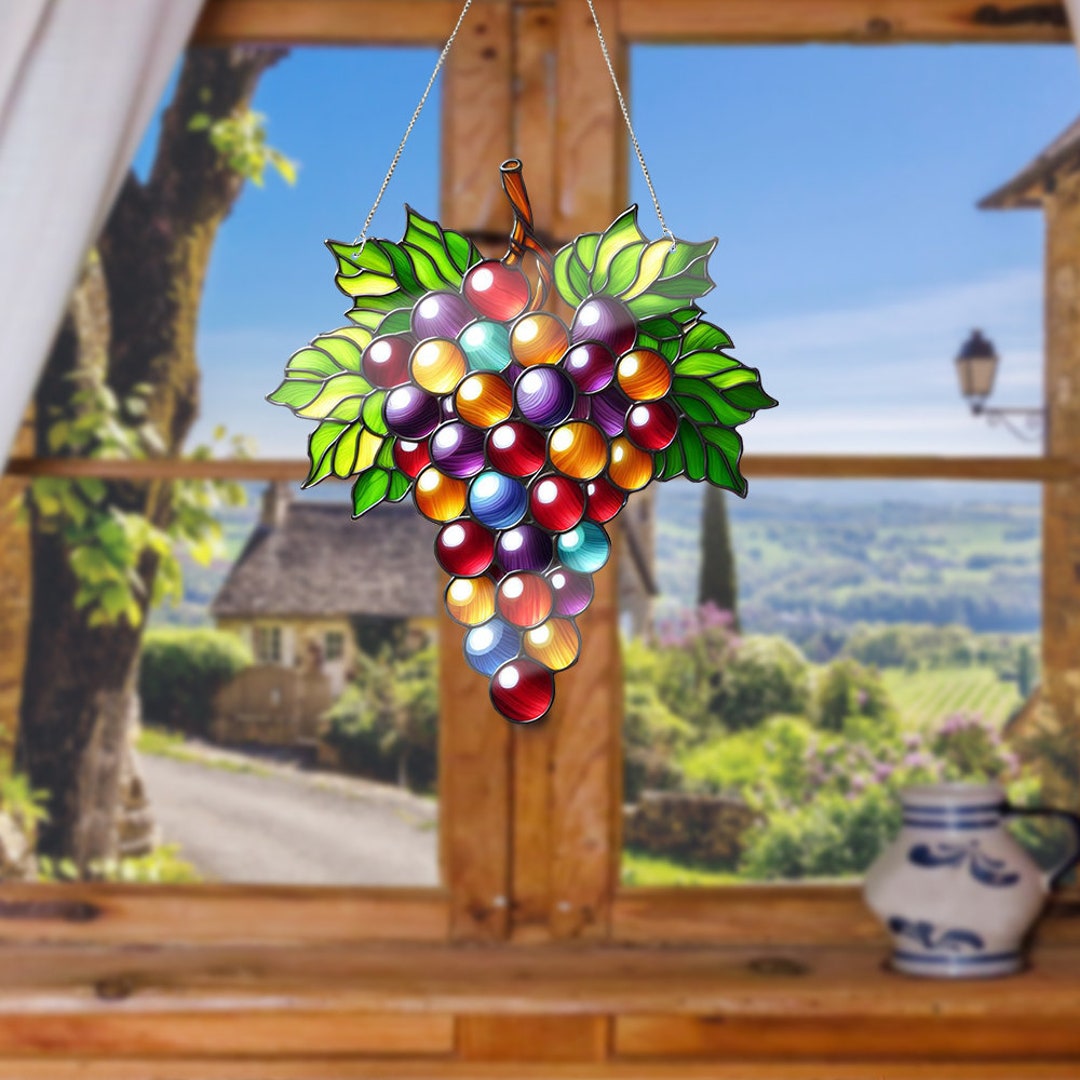 Bunch of Grapes Stained Glass Acrylic Window Hangings, Acrylic Window ...