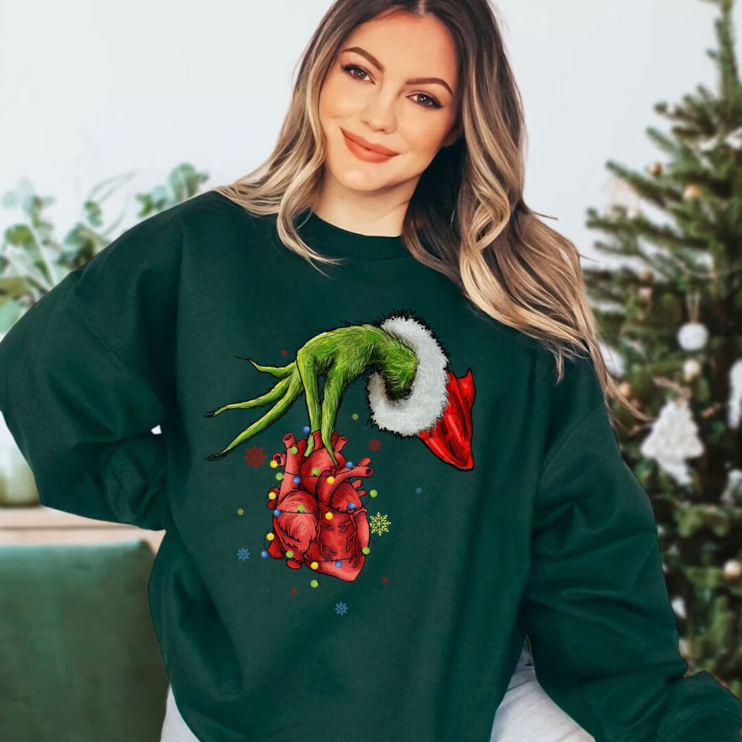 Grinchmas Cardiac Nurse Sweatshirt, CVICU Nurse Heart Flow Anatomy ...