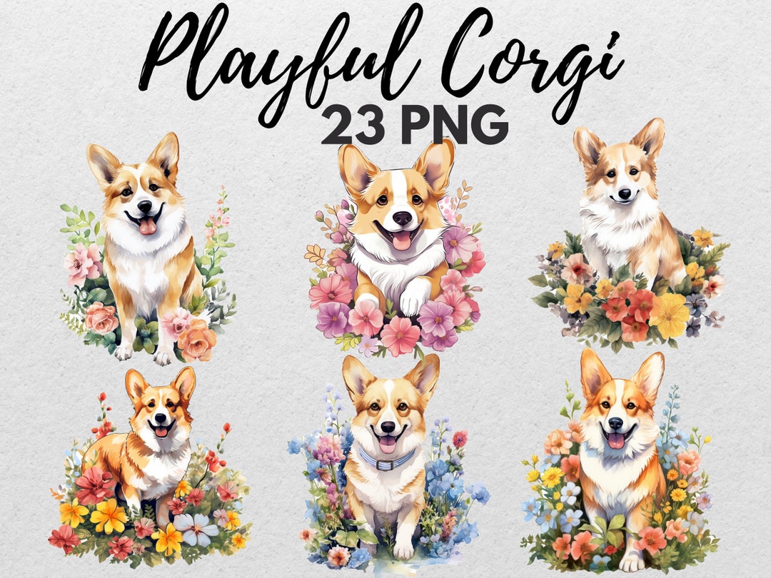 Watercolor Corgi Clipart Floral Cute Dog Art of Corgi Puppy - Etsy