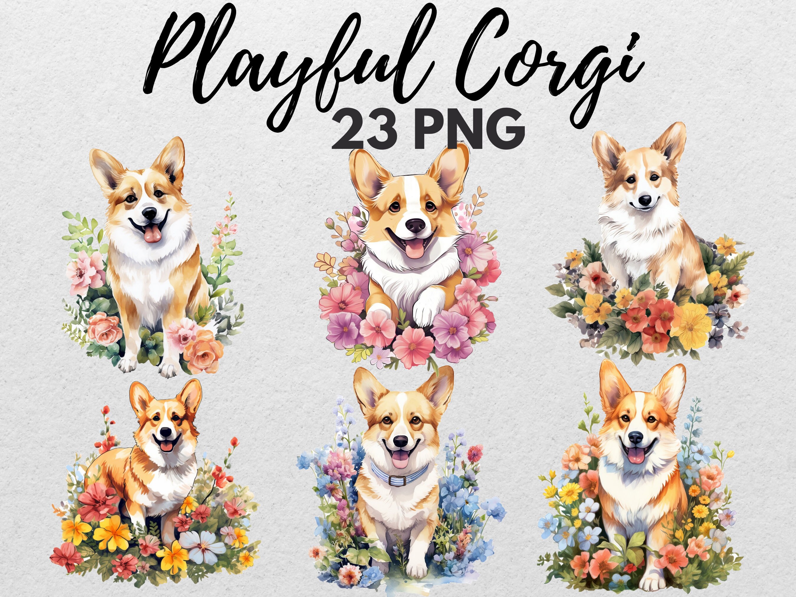 Watercolor Corgi Clipart Floral Cute Dog Art of Corgi Puppy - Etsy