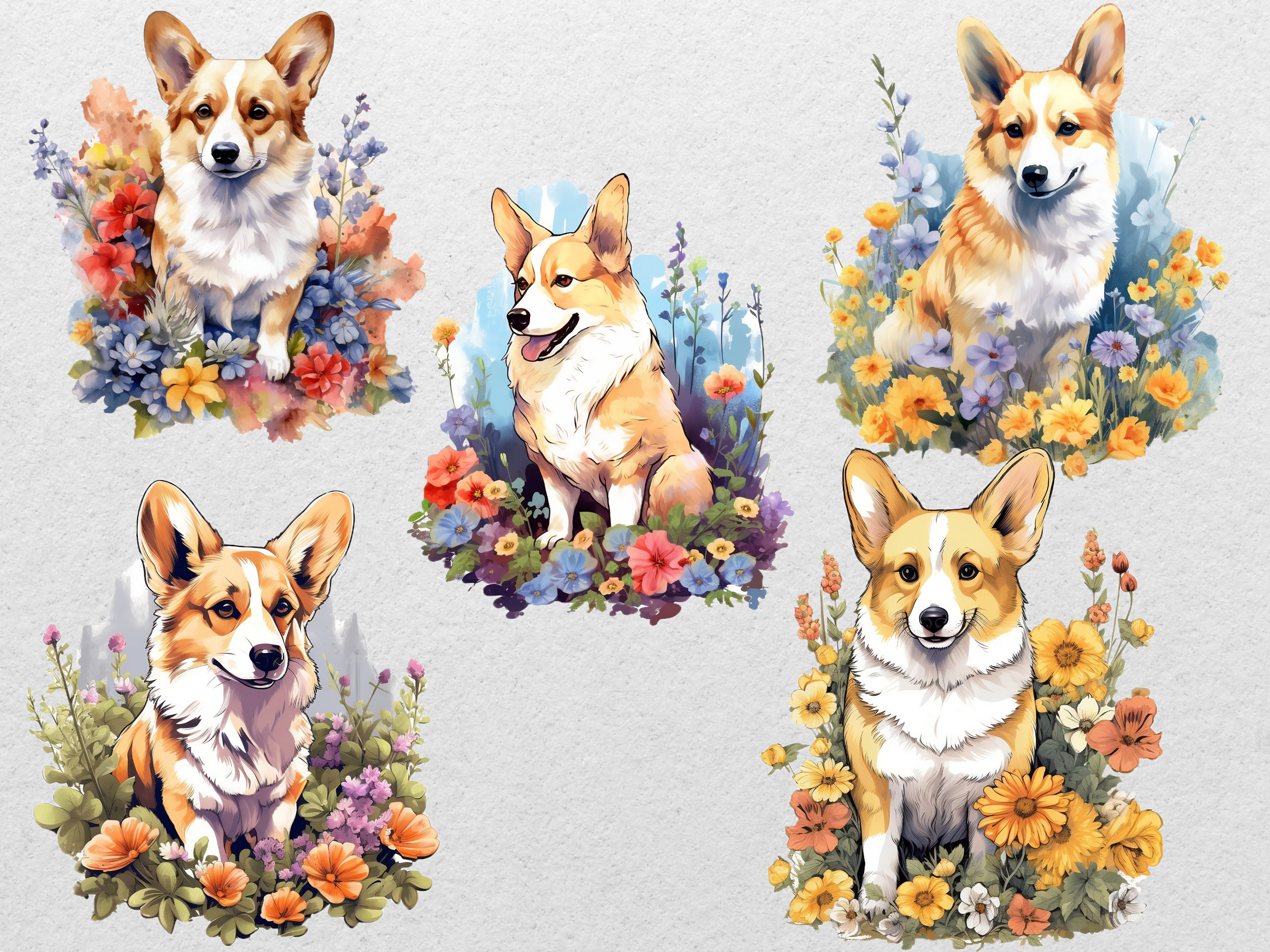 Watercolor Corgi Clipart Floral Cute Dog Art of Corgi Puppy - Etsy