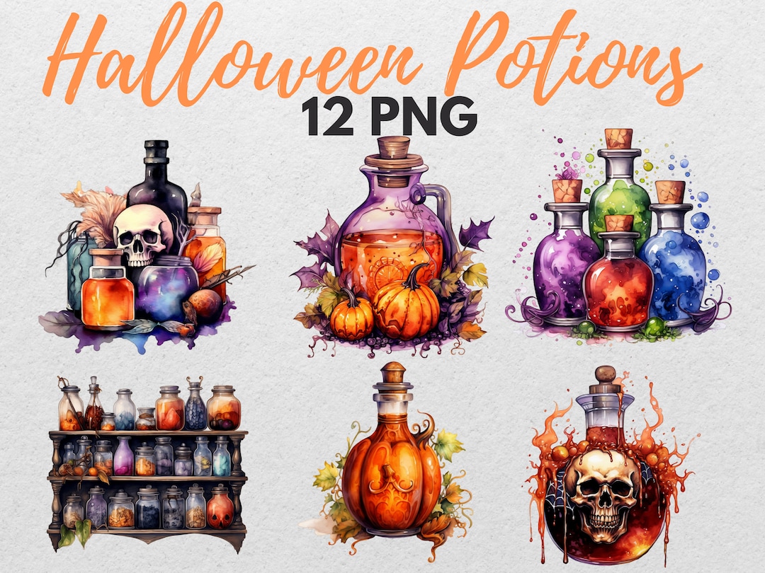 Buy Halloween Potions Clipart Watercolor Mystical Illustration Festive ...
