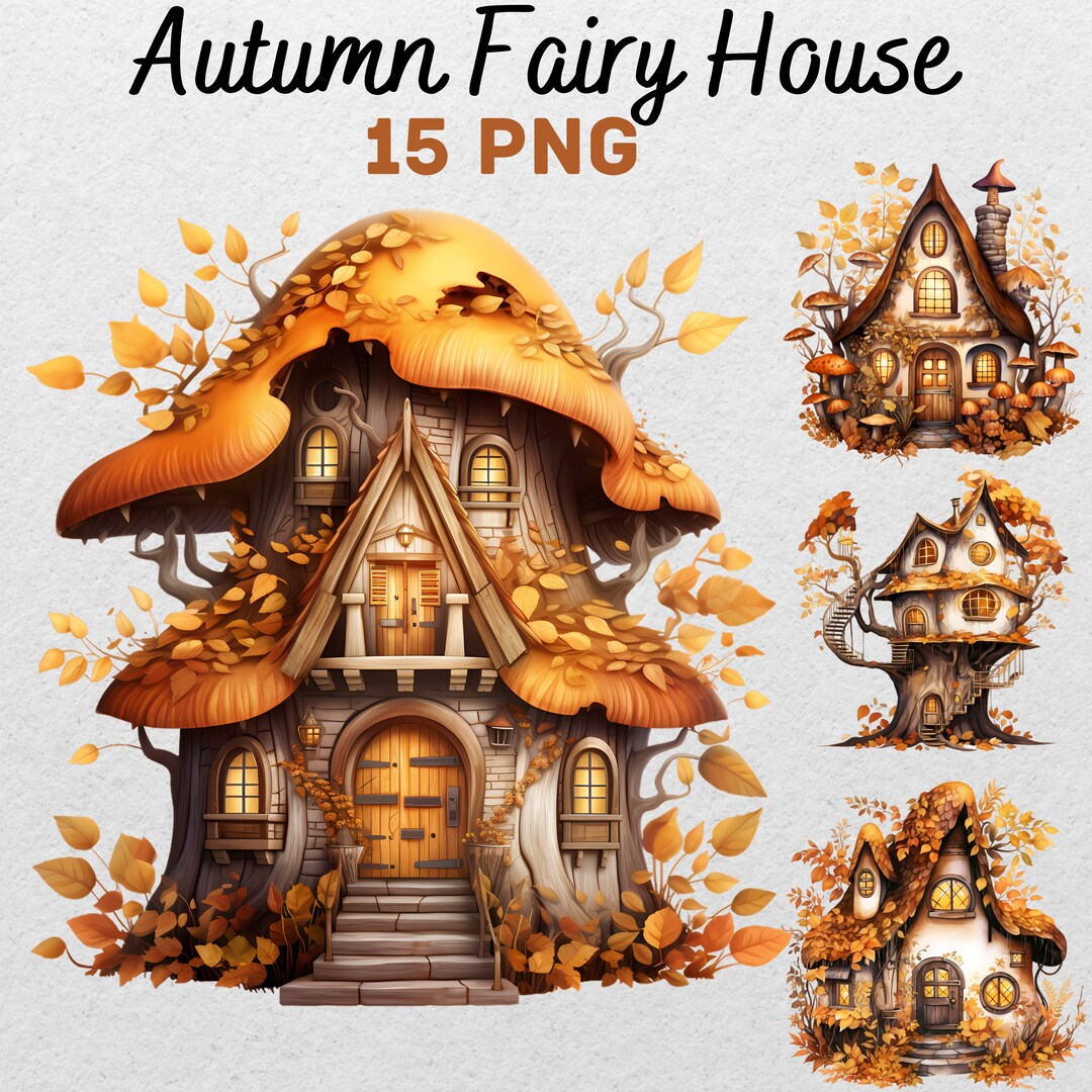Autumn Fairy House Watercolor Clipart Children Book Magical - Etsy