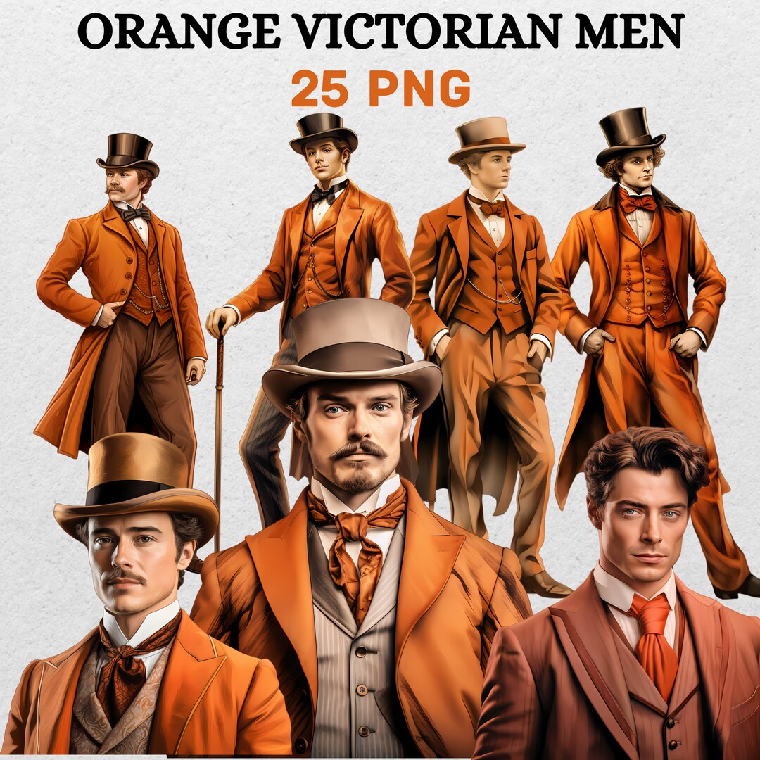 Orange Victorian Man Clipart Watercolor Vintage Fashion Art - Etsy