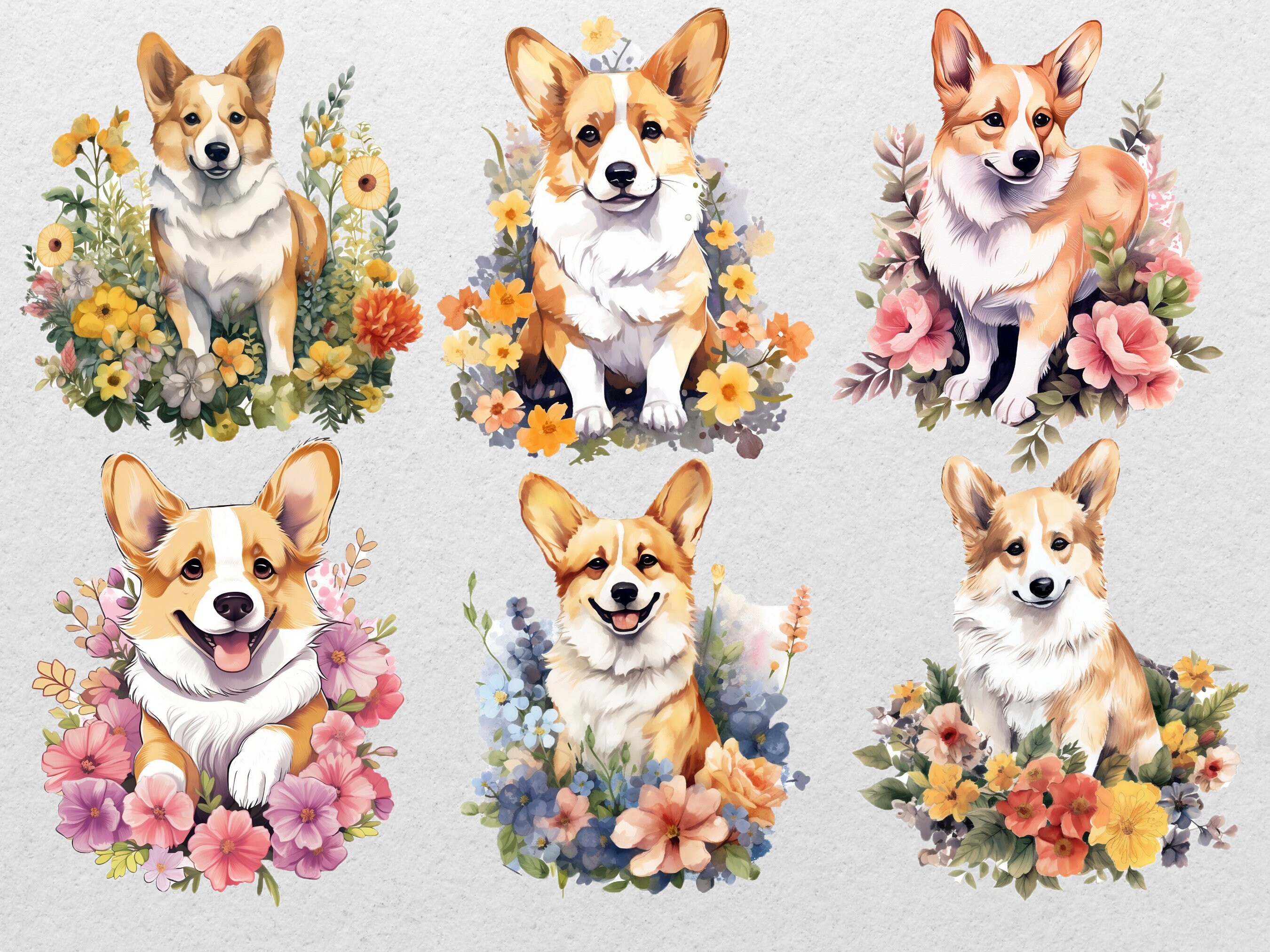 Watercolor Corgi Clipart Floral Cute Dog Art of Corgi Puppy - Etsy