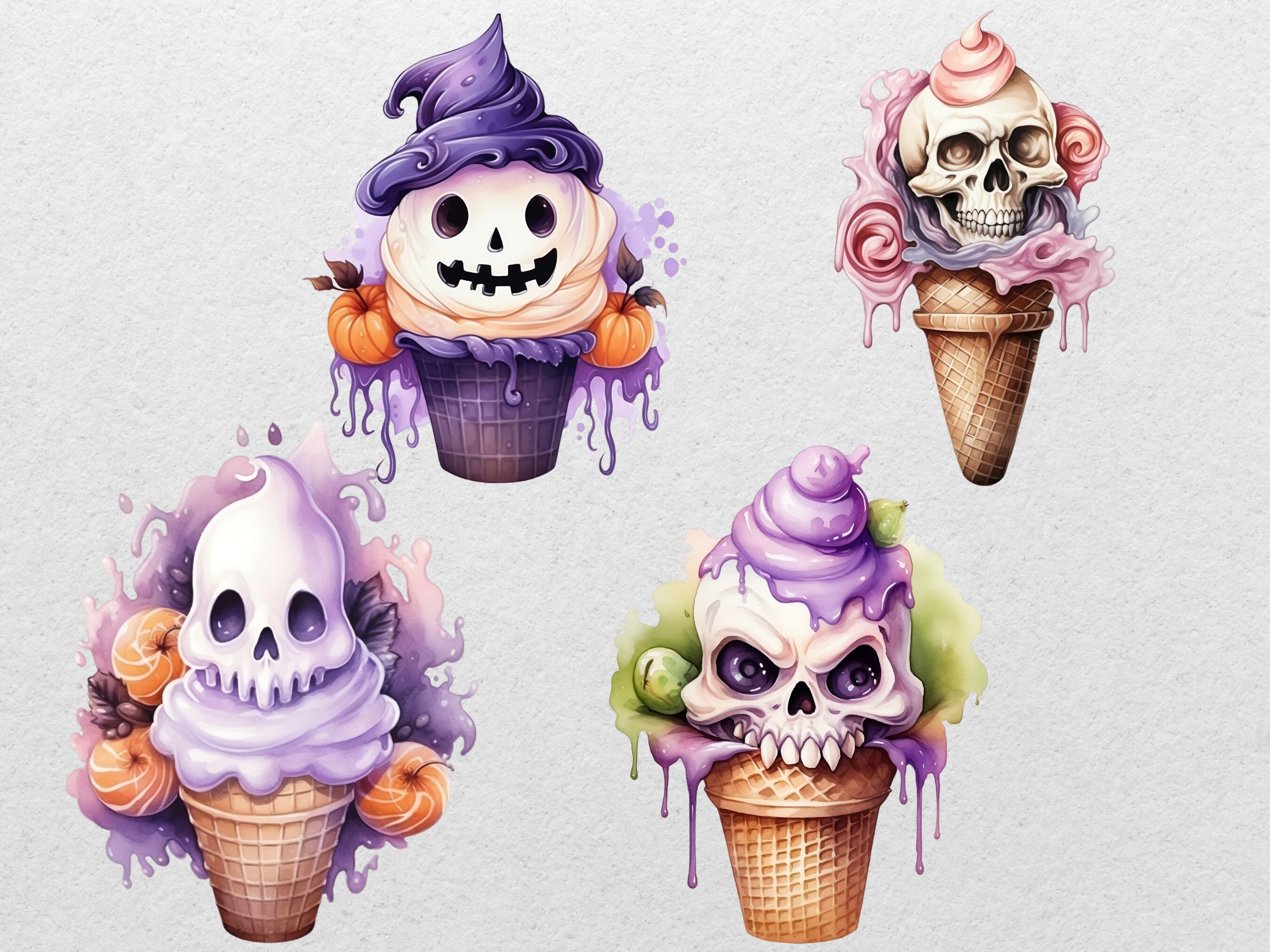 Halloween Ice Cream Clipart Watercolor Sweets Illustration Desserts Art ...