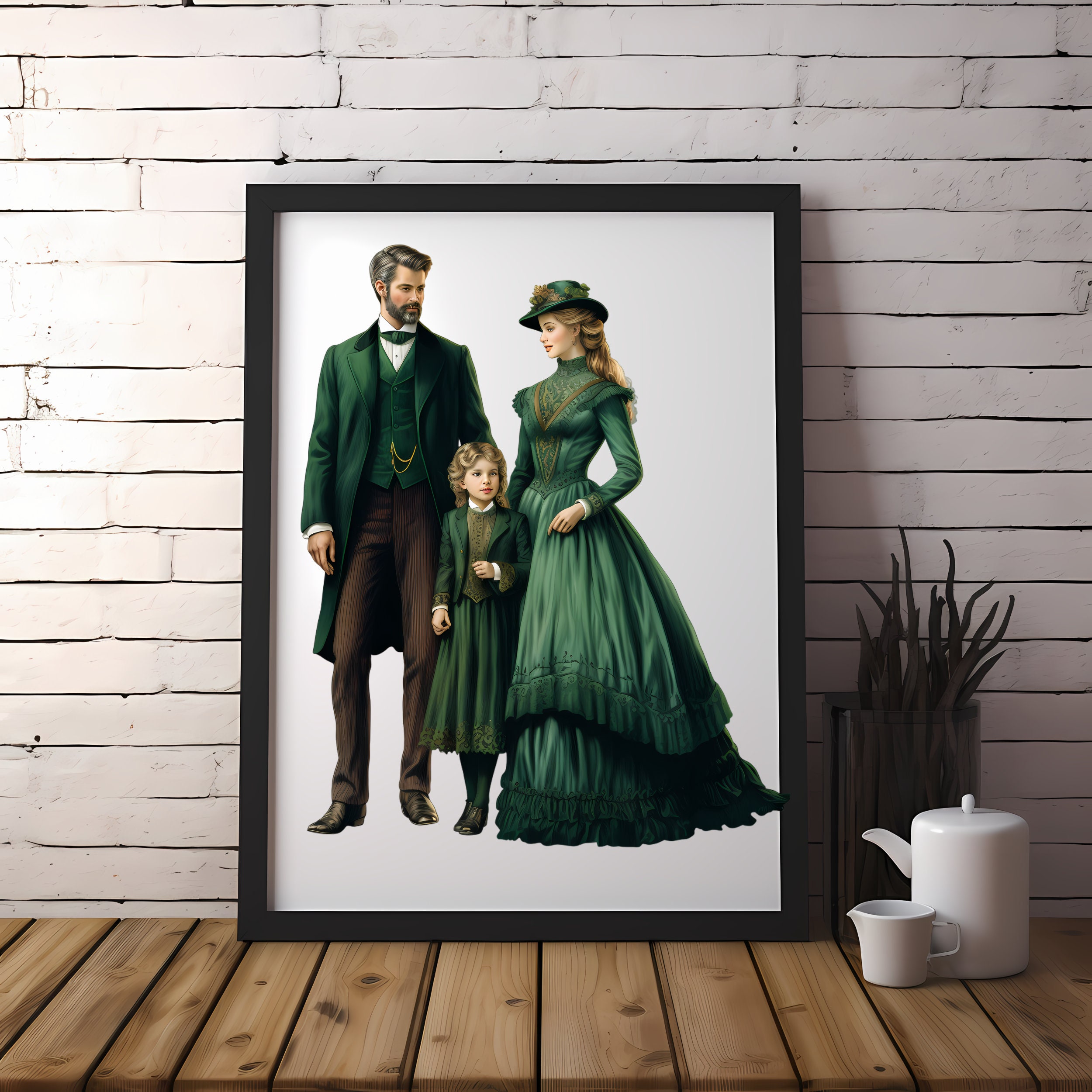 Green Victorian Family Clipart Watercolor Vintage Ladies Fashion Art ...