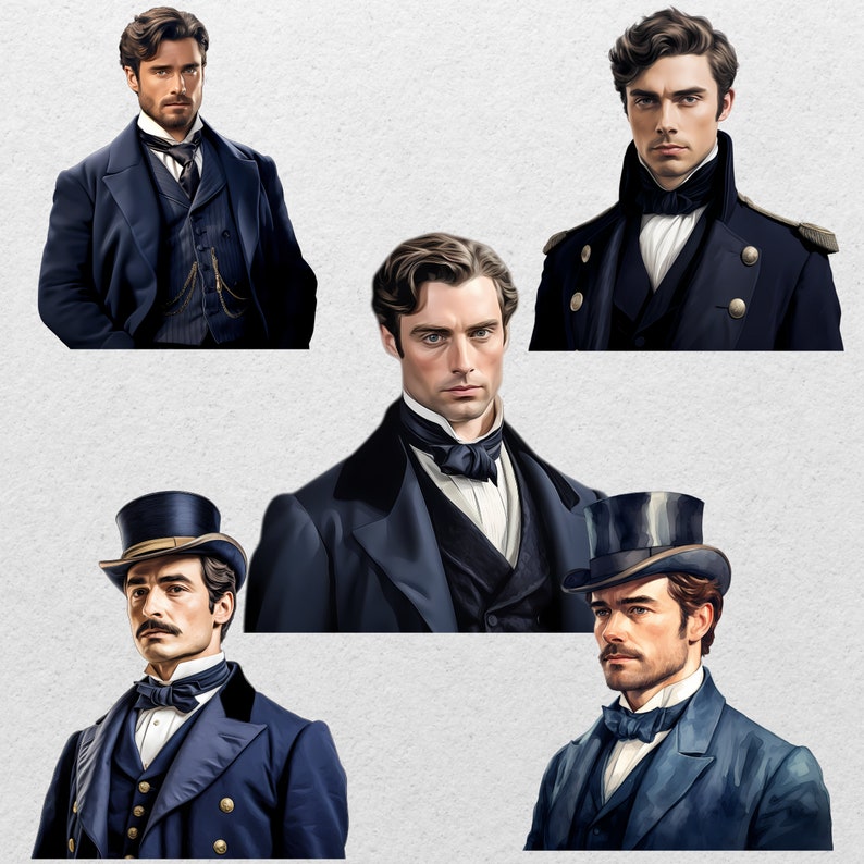 Navy Blue Victorian Man Clipart Watercolor Vintage Fashion Art Retro ...