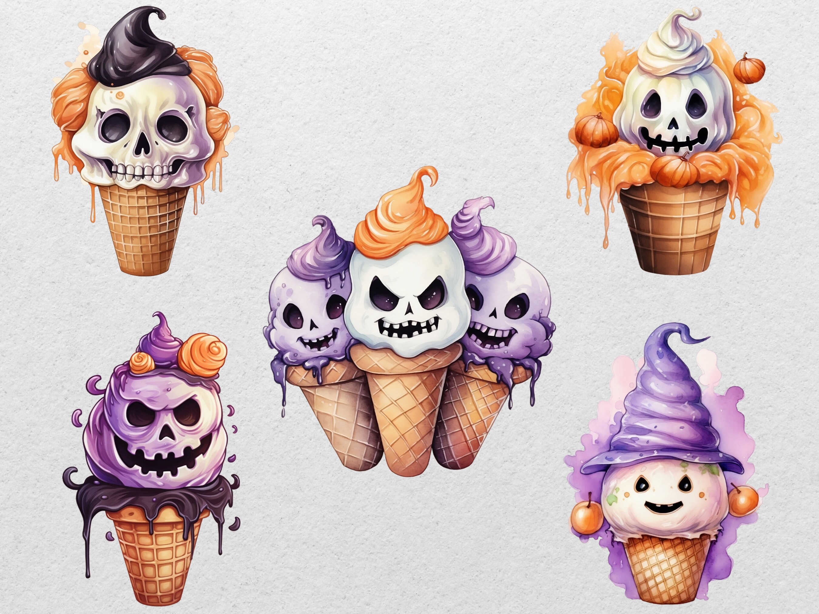 Halloween Ice Cream Clipart Watercolor Sweets Illustration Desserts Art ...