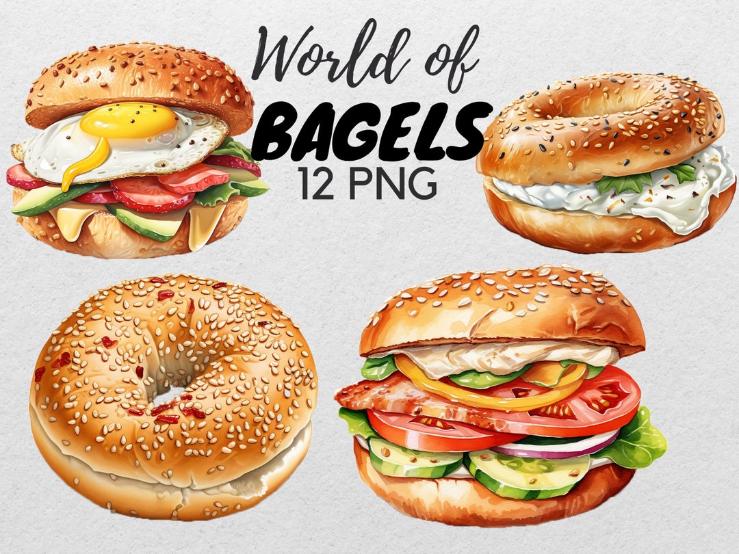 Bagels Watercolor Clipart Food Graphics Breakfast Art - Etsy