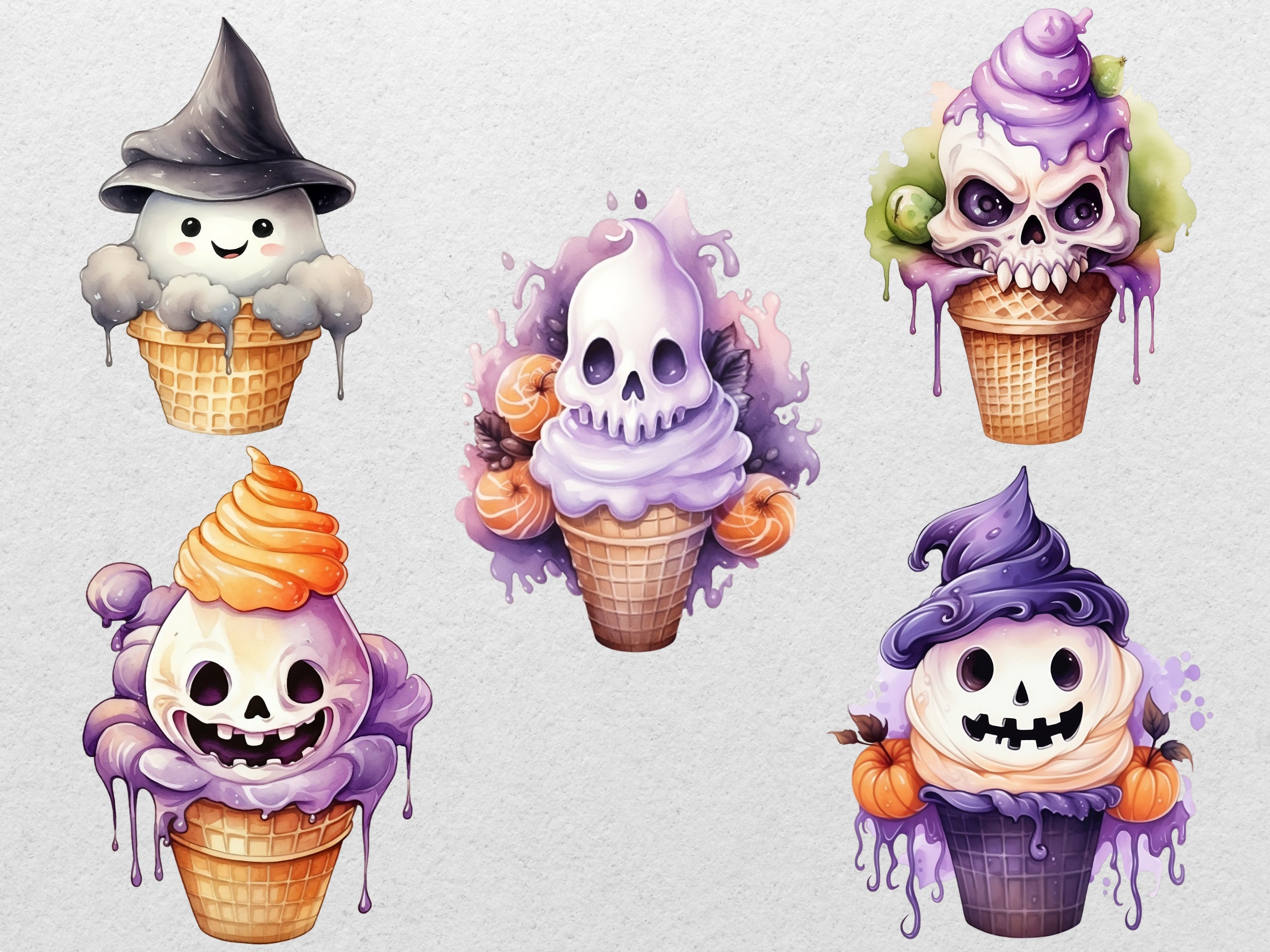 Halloween Ice Cream Clipart Watercolor Sweets Illustration Desserts Art ...