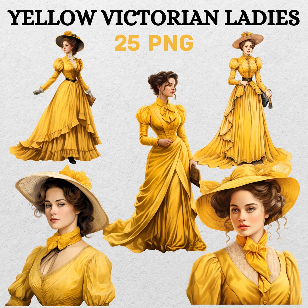 Yellow Victorian Lady Clipart Watercolor Vintage Fashion Art Retro ...
