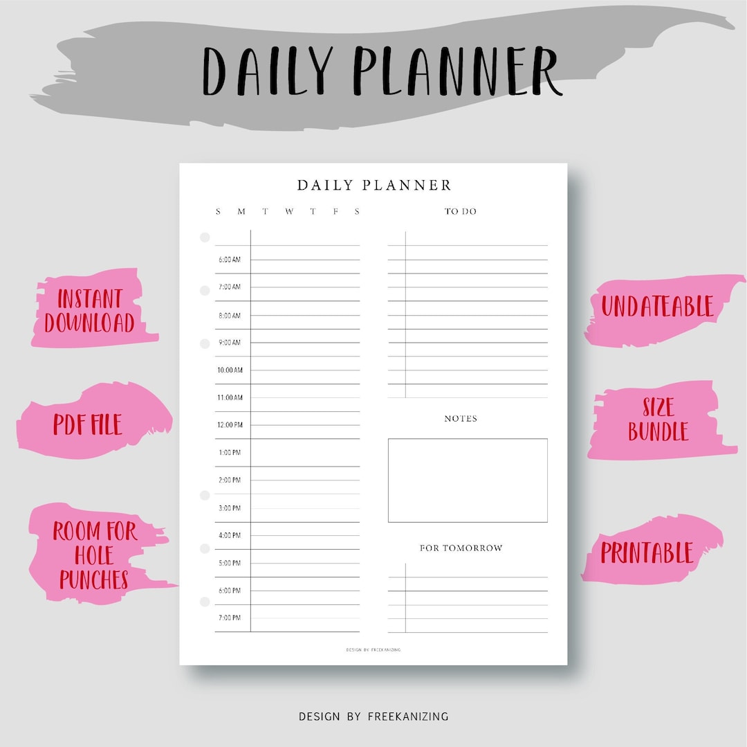 Daily Planner for Binder / Undated / PDF Printable / A4, Letter and ...