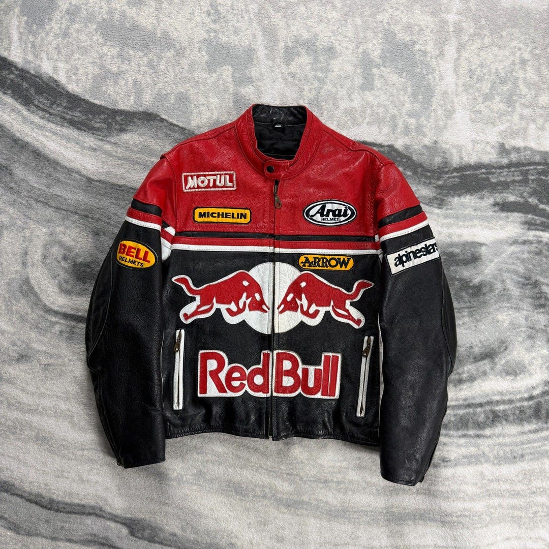 Vintage Red Bull Racing Motorcycle 90's Black Red Size Medium Leather ...