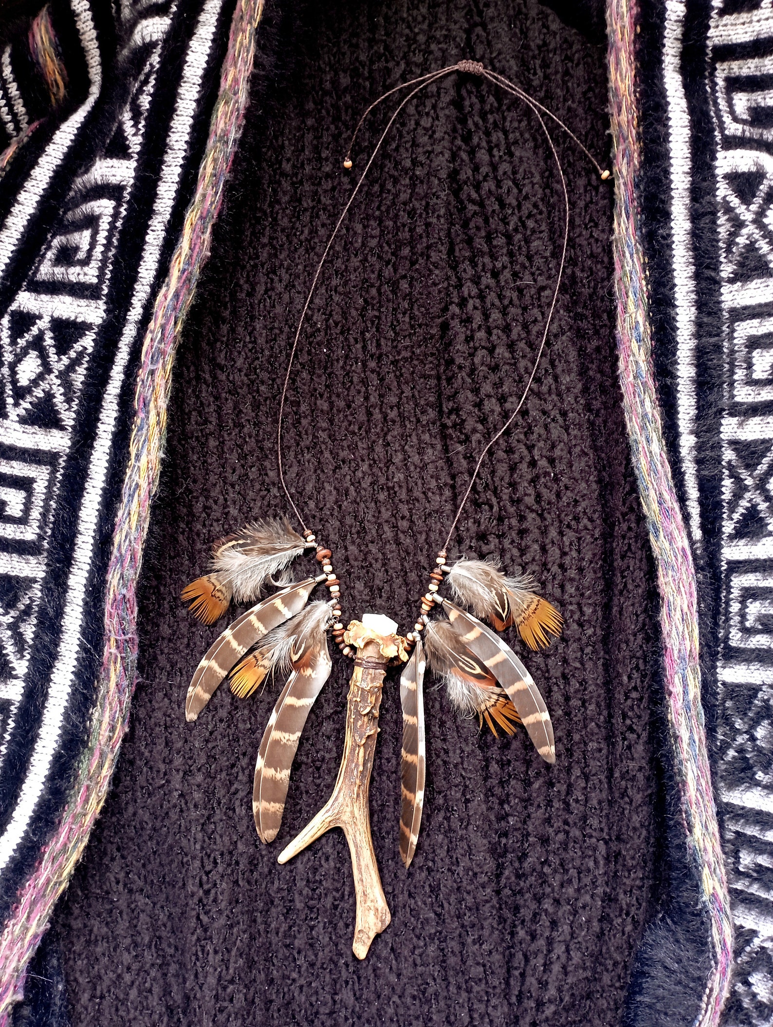 Necklace Shaman Amulet Talisman Deer Antlers Pheasant Brown Orange ...