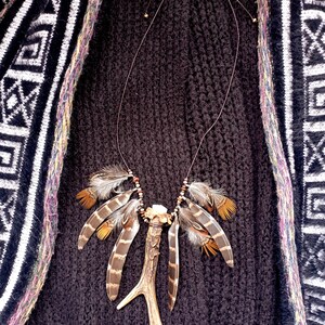 Necklace Shaman Amulet Talisman Deer Antlers Pheasant Brown Orange ...