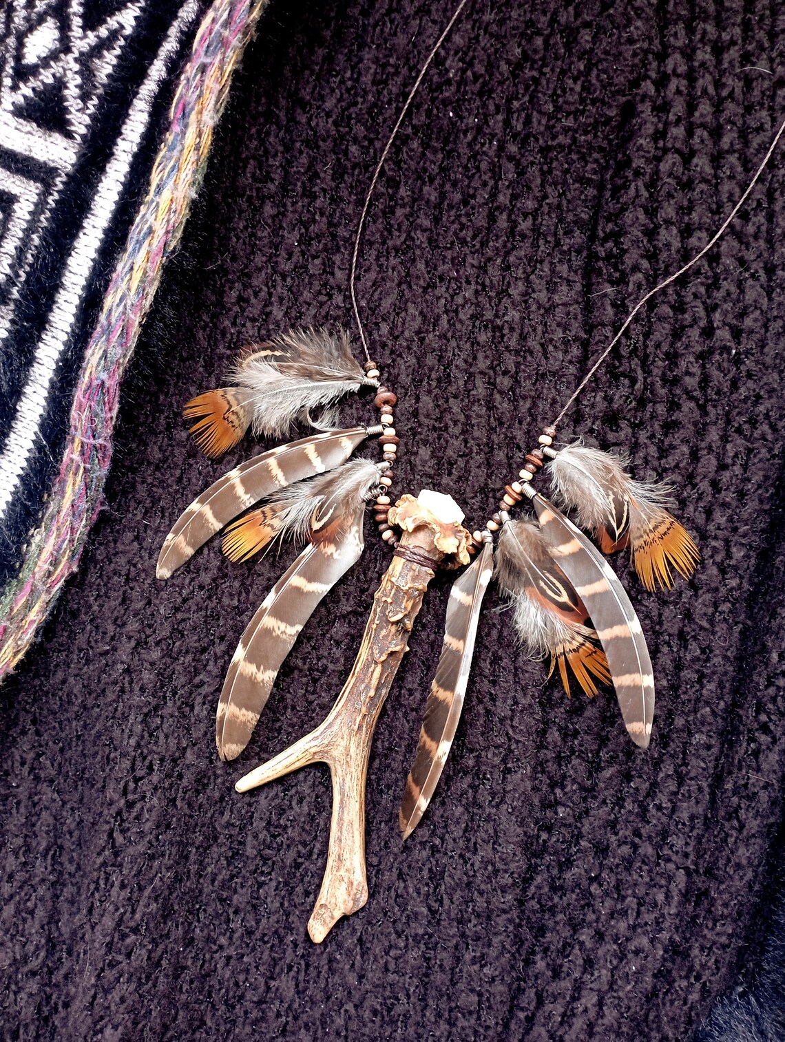 Necklace Shaman Amulet Talisman Deer Antlers Pheasant Brown Orange ...