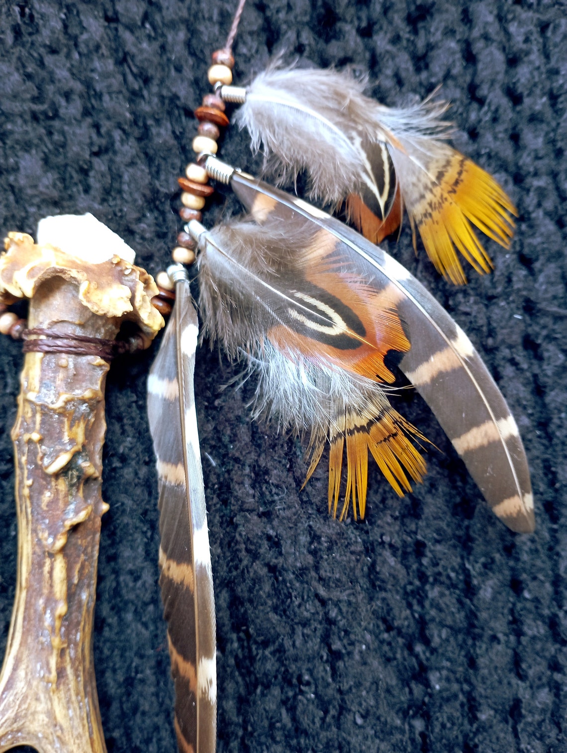 Necklace Shaman Amulet Talisman Deer Antlers Pheasant Brown Orange ...