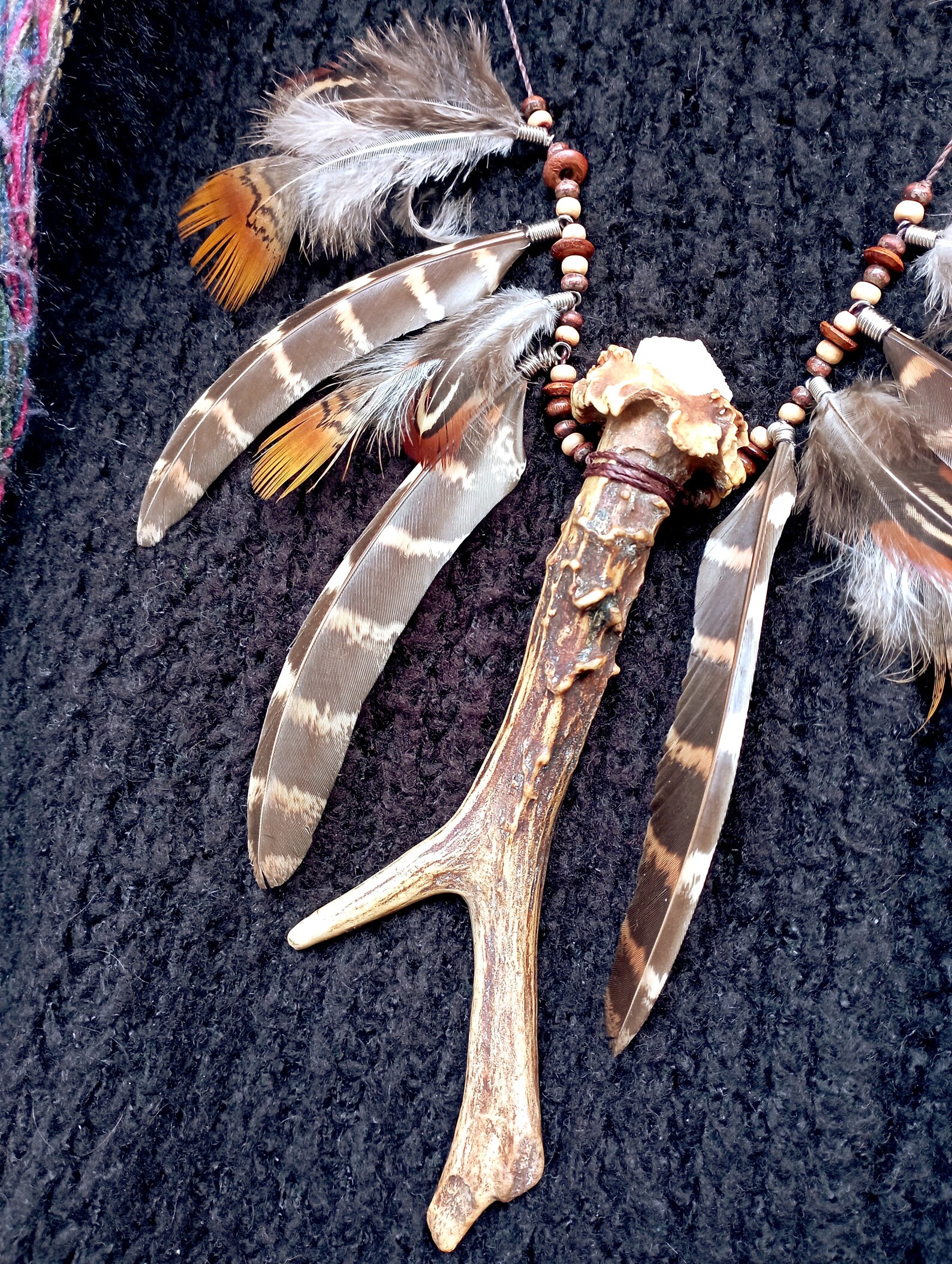 Necklace Shaman Amulet Talisman Deer Antlers Pheasant Brown Orange ...
