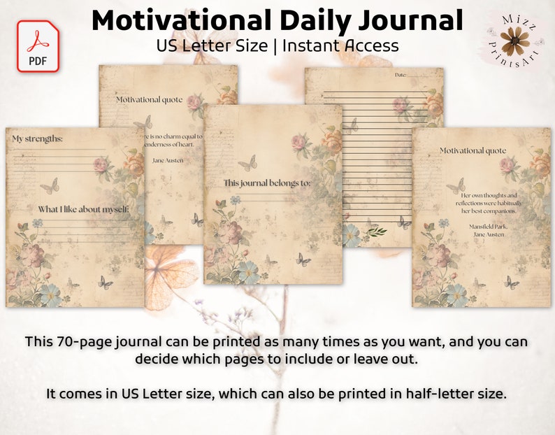 Printable Daily Journal Motivational Journal Inspirational Journal ...