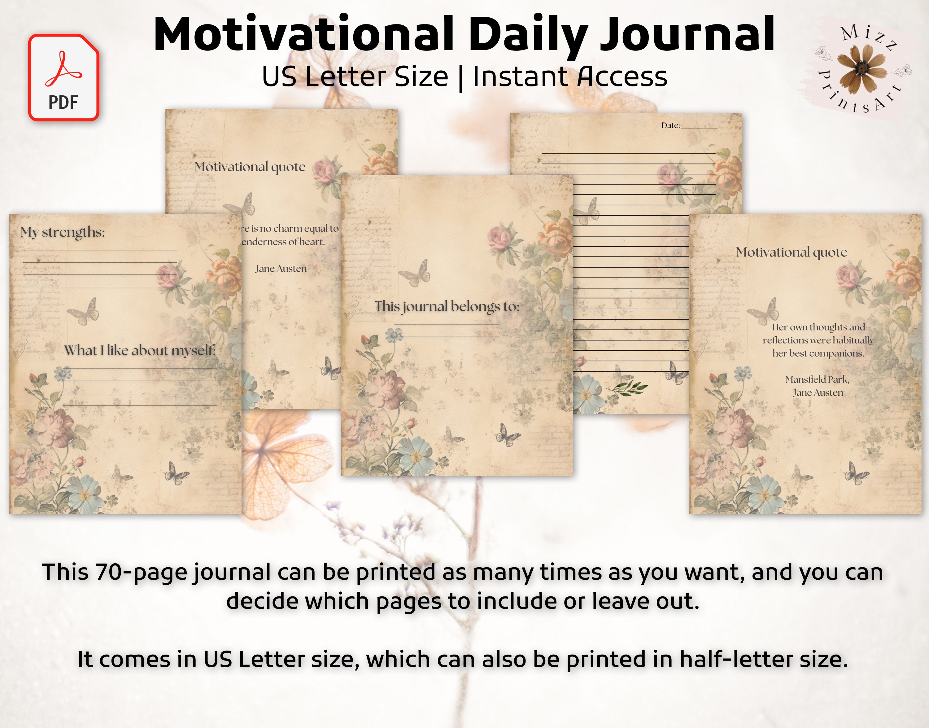Printable Daily Journal Motivational Journal Inspirational Journal ...