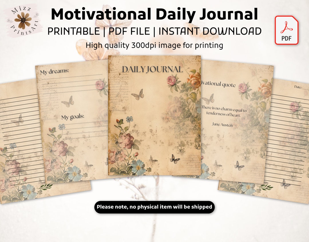 Printable Daily Journal Motivational Journal Inspirational Journal ...
