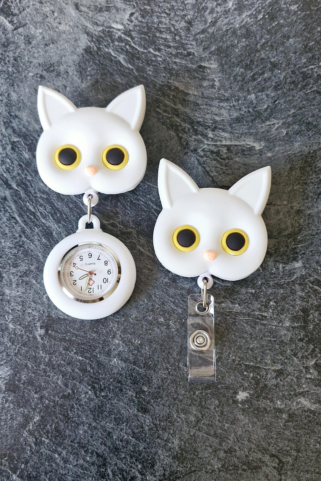 Fob Watch and ID Badge Set Super Cute Cat Set Retractable Vet Nurse ...