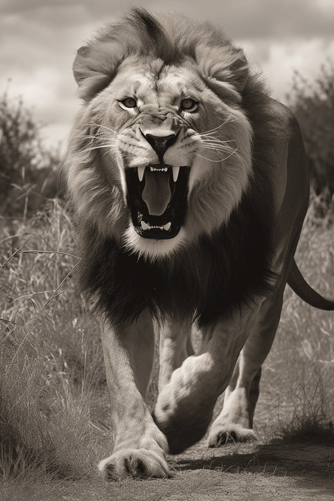Raging Lion in Sepia Photograph Poster - Etsy