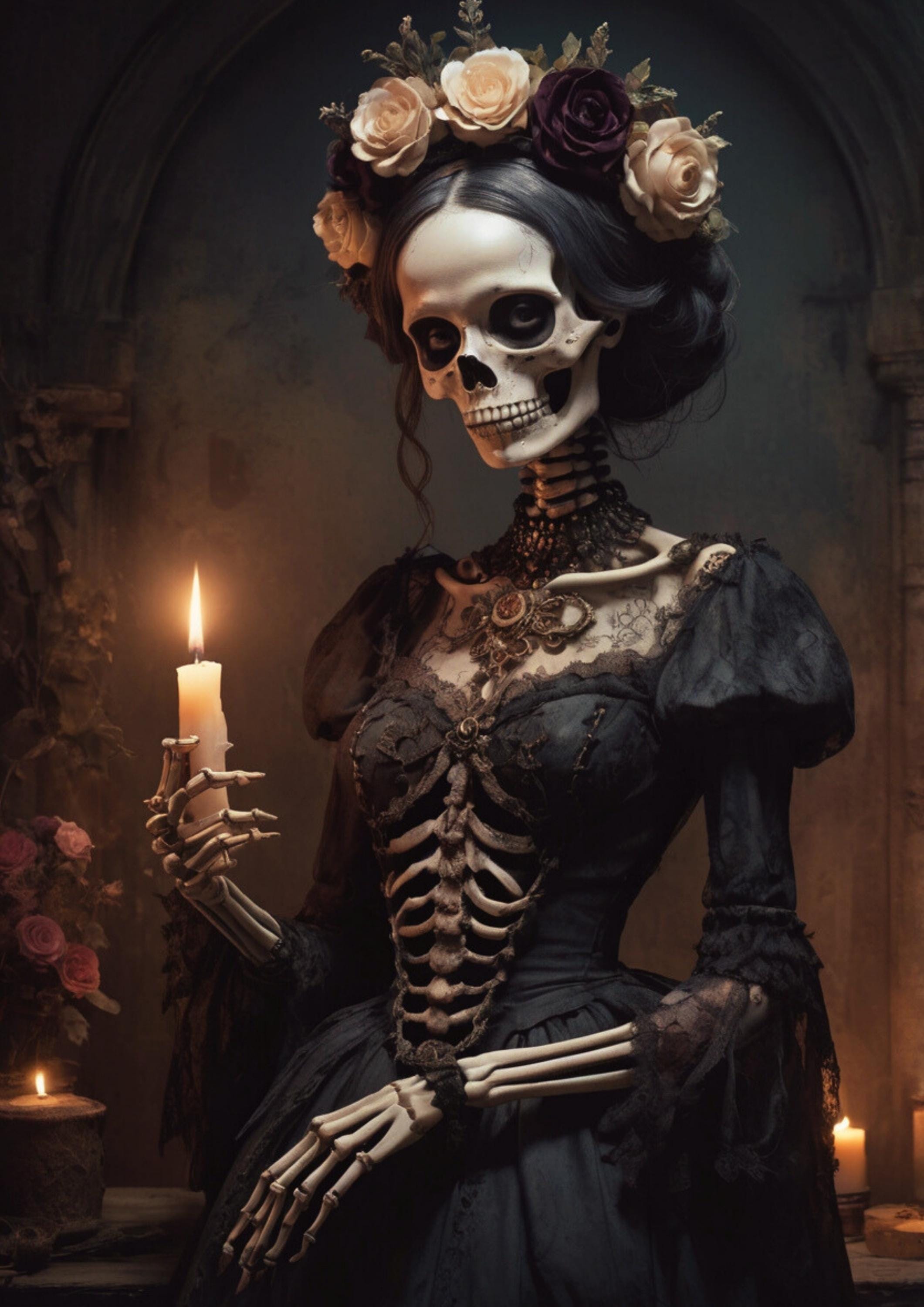 Gothic Wall Art | Victorian Skeleton Woman | Haunted Aesthetic Digital ...