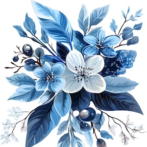 Blue Floral Clipart: Winter Flower PNG Bundle (digital Download) - Etsy