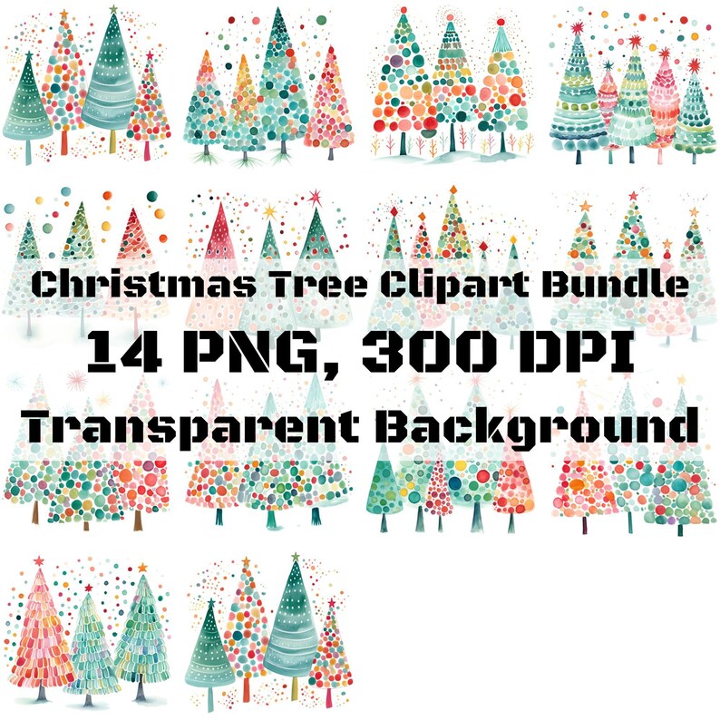 Watercolor Christmas Tree Clipart Bundle: Whimsical Holiday Pngs ...