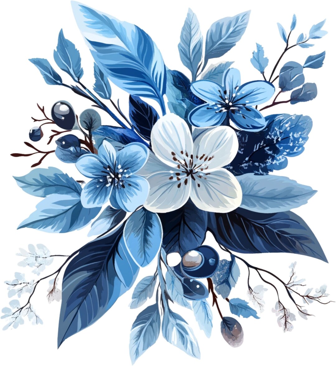 Blue Floral Clipart: Winter Flower PNG Bundle (digital Download) - Etsy
