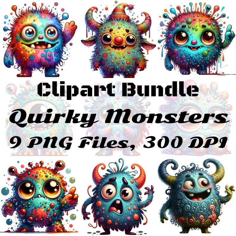 Whimsical Monster Clipart Bundle: Colorful Nursery Graphics (PNG ...