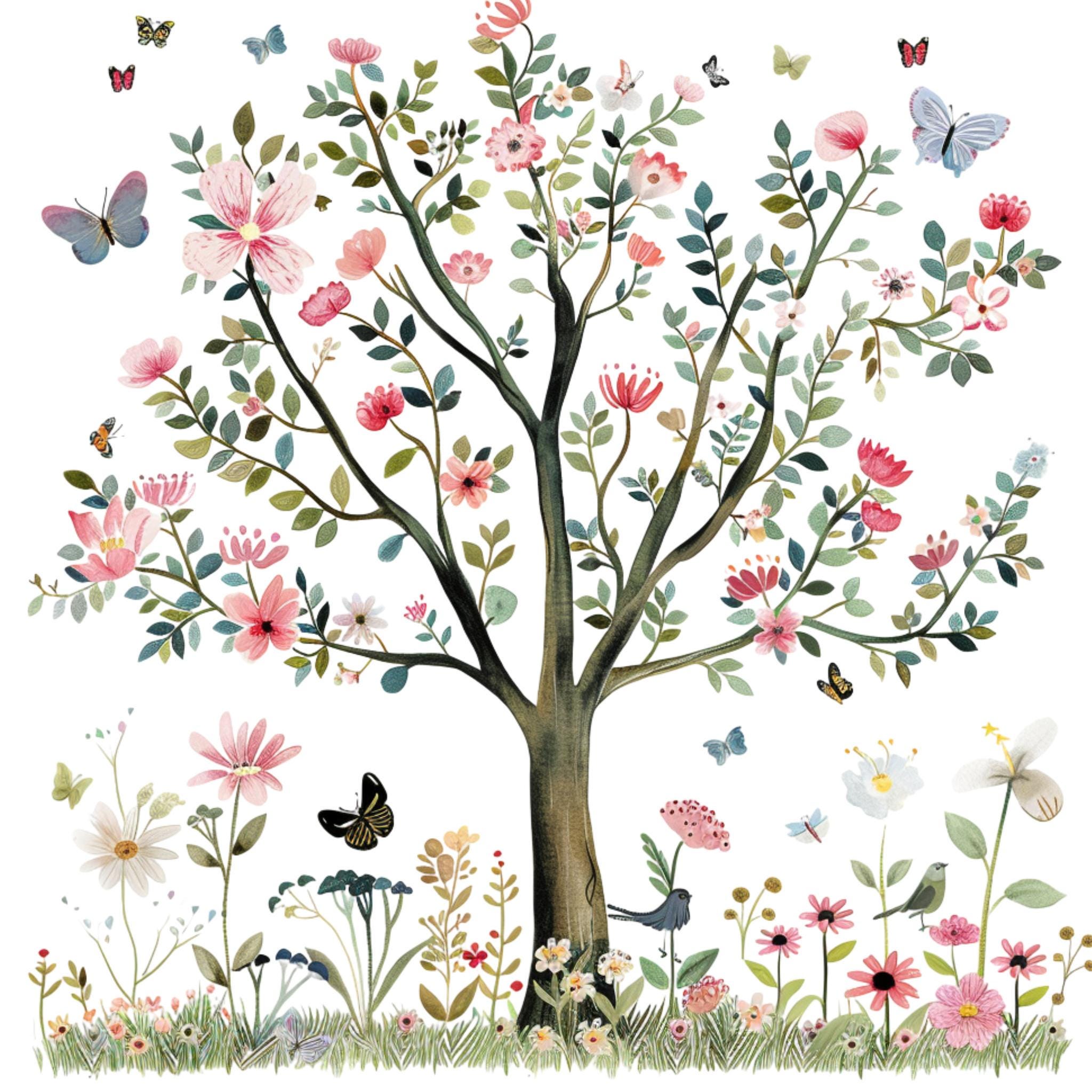 9 Whimsical Spring Tree Clipart Bundle With Colorful Flowers ...