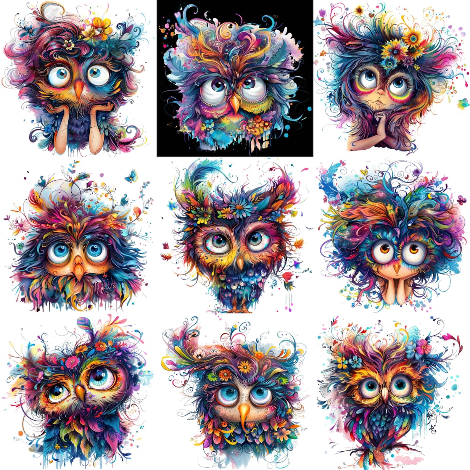 Whimsical Owl Clipart Set: Colorful PNG Designs (digital Download) - Etsy