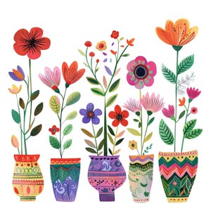 25 Quirky Whimsical Flower Pots Clipart Bundle, Transparent PNG, for ...