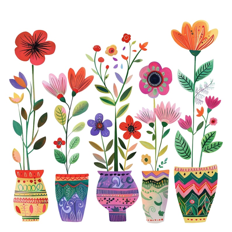 Whimsical Flower Pots Clipart Bundle: 25 PNG Graphics (digital Download ...