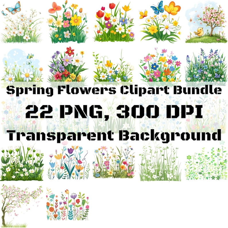22 Vibrant Spring Floral Clipart Bundle, Perfect for Sublimation ...