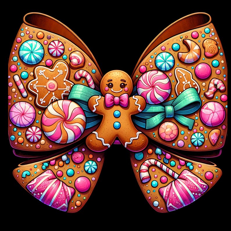 Christmas Gingerbread Bow PNG Clipart: Coquette Ribbon Designs (digital ...