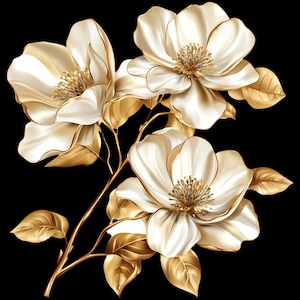 Metallic Gold Magnolia Clipart Bundle, 15 Luxurious Floral PNG ...
