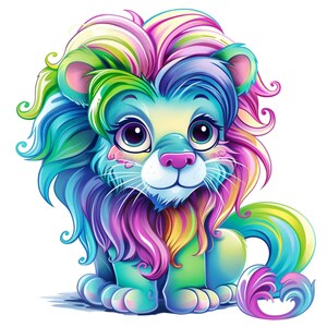 Cute Cartoon Lion Clipart Bundle | Adorable Rainbow Lion Digital Art ...
