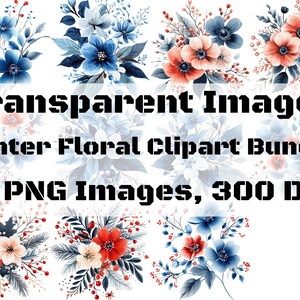 Blue Floral Clipart: Winter Flower PNG Bundle (digital Download) - Etsy