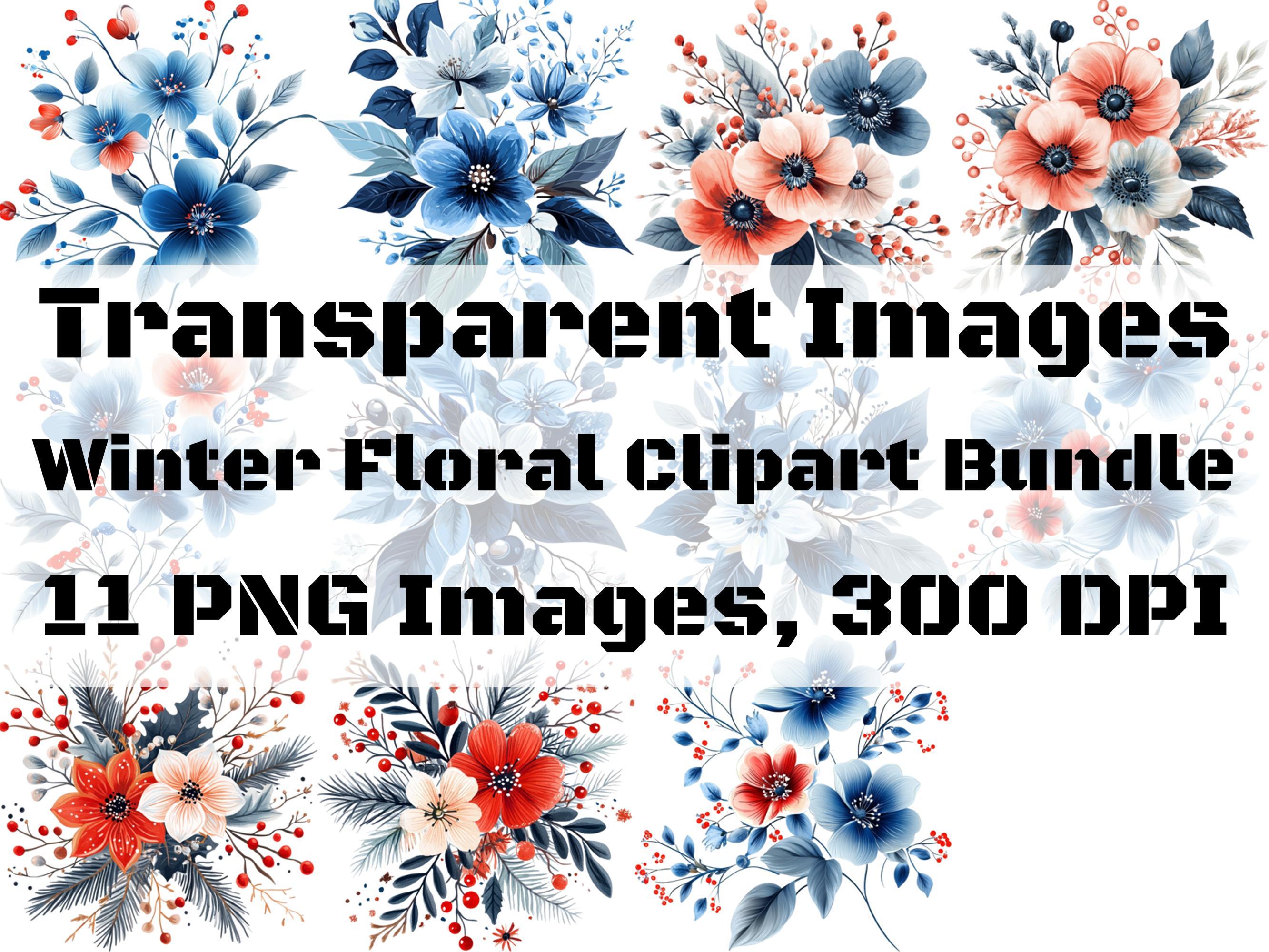 Blue Floral Clipart: Winter Flower PNG Bundle (digital Download) - Etsy