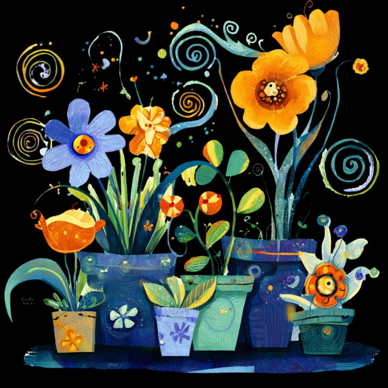 Whimsical Flower Pot Clipart Bundle: Colorful Floral PNG Graphics ...