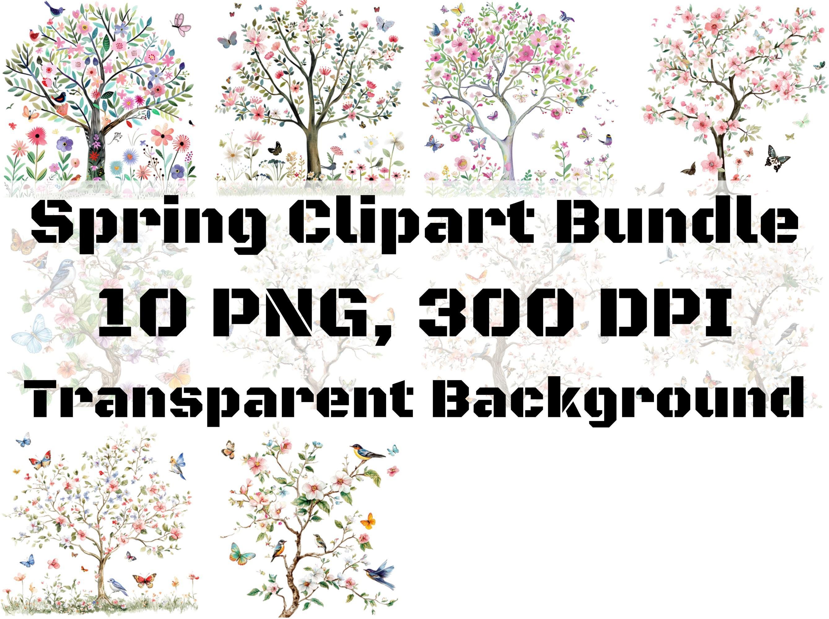9 Whimsical Spring Tree Clipart Bundle With Colorful Flowers ...