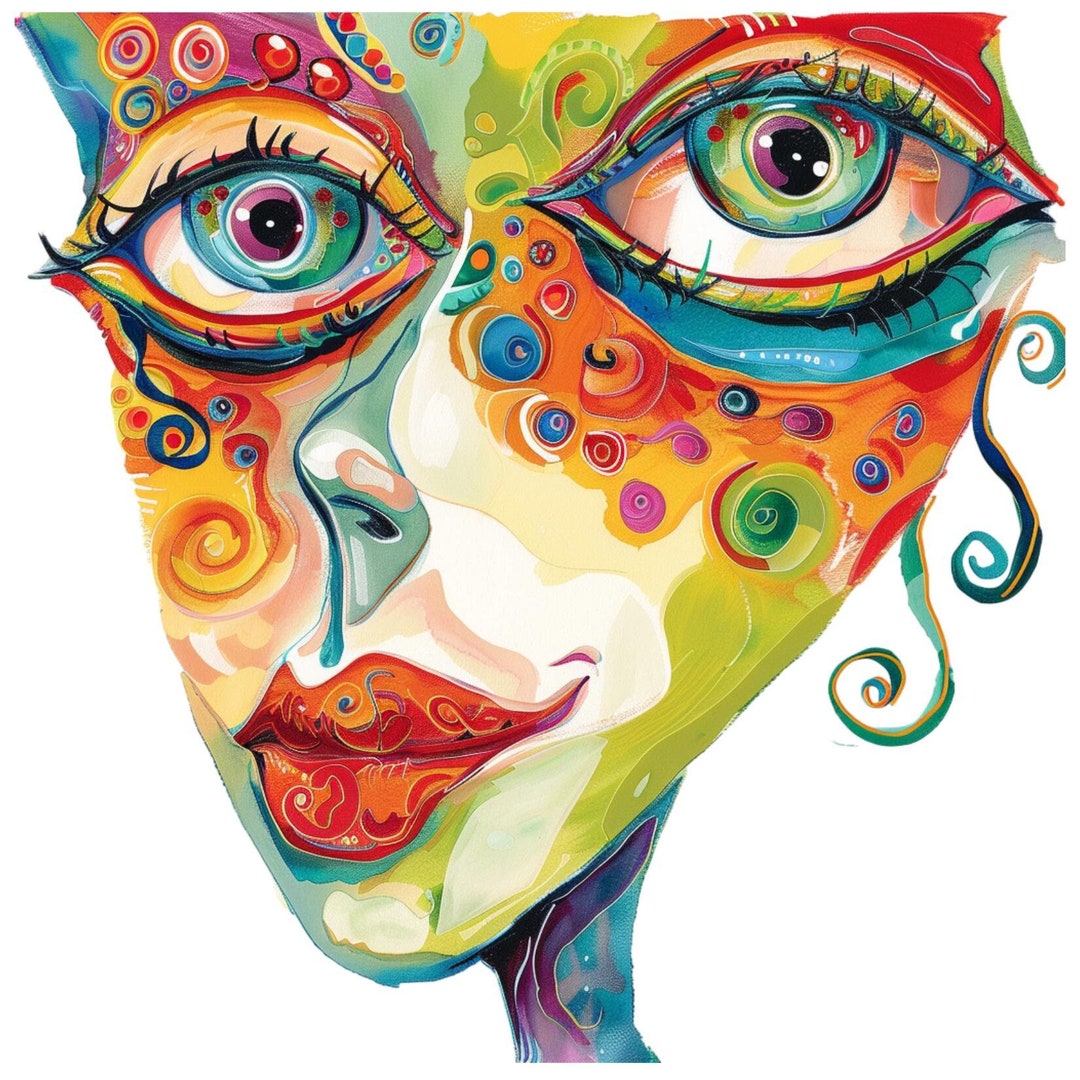 Colorful Abstract Face Clipart Pack of 25 PNG Files, Instant Download ...