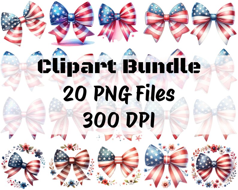 Patriotic Bow PNG Bundle: American Flag Clipart (digital Download) - Etsy