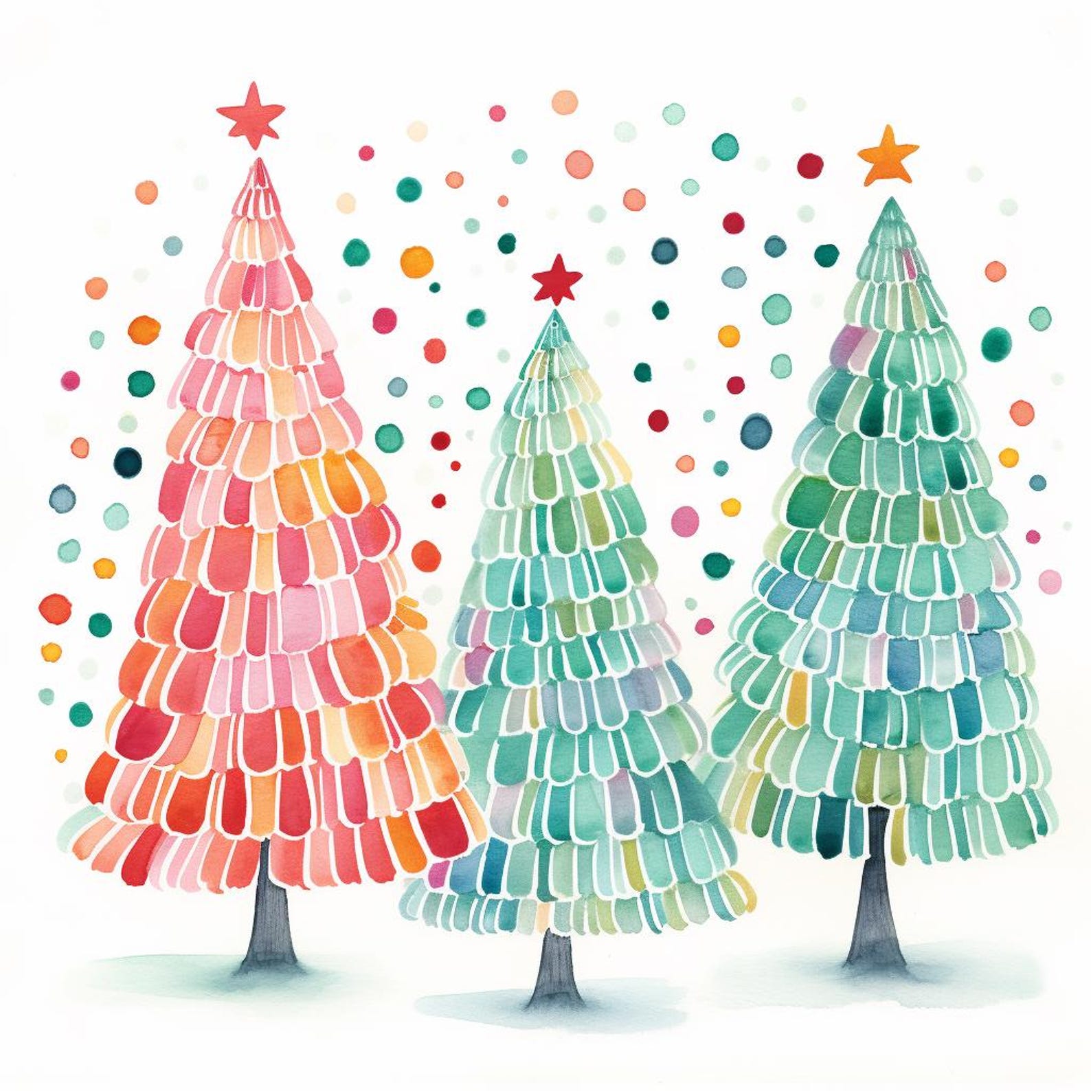 Watercolor Christmas Tree Clipart Bundle: Whimsical Holiday Pngs ...