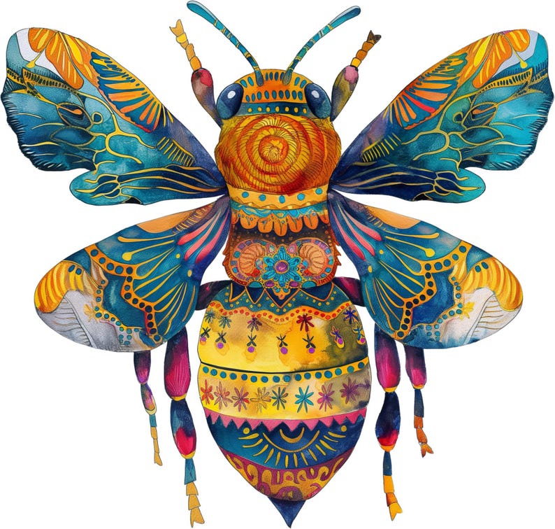 20 Vibrant Bee Clipart Bundle, Instant Download, Colorful Sublimation ...